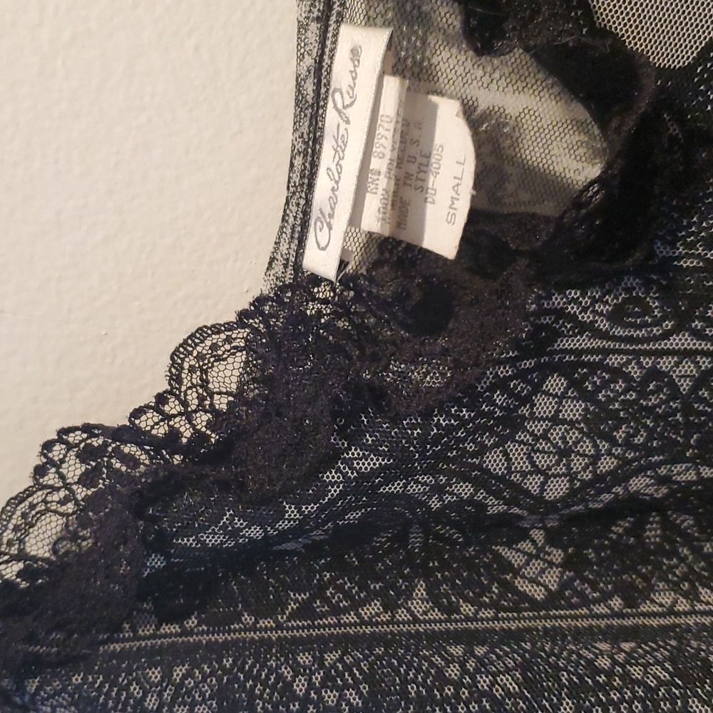 Early 2000s Mesh Top Y2k Lace Print And Trim - Gem